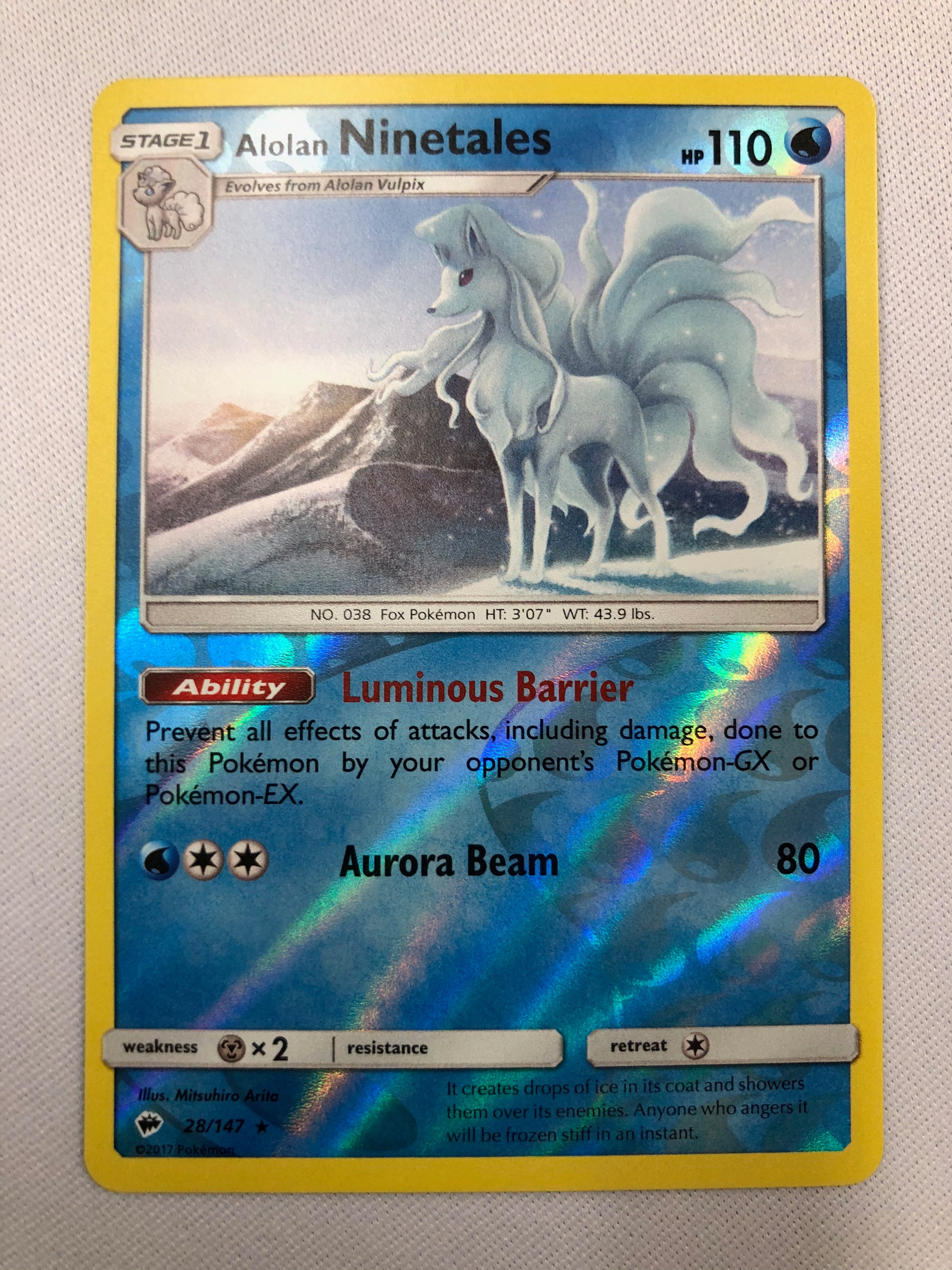 Alolan Ninetales 28/147 Sun & Moon Reverse Holo Rare Pokemon Card NM