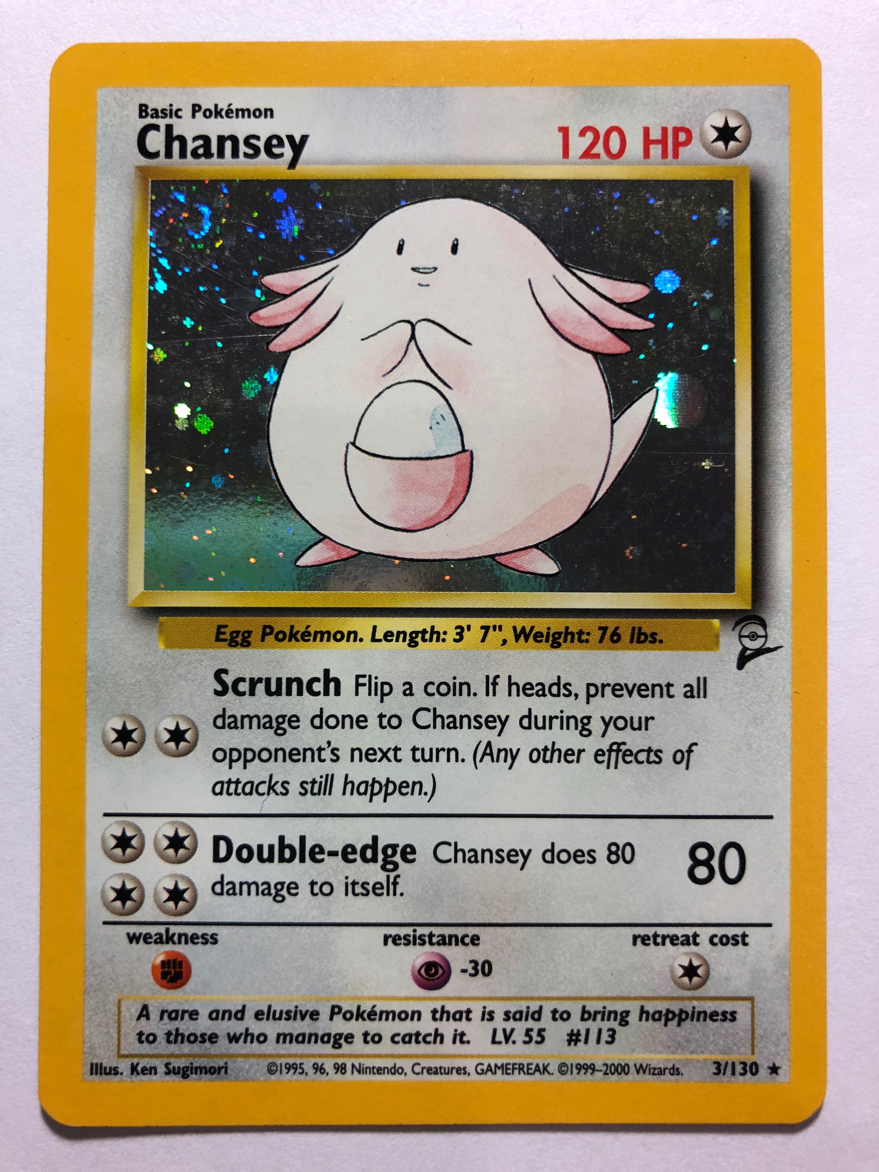 Chansey 3/130 Holo Rare Base Set 2 Pokemon Card Near Mint