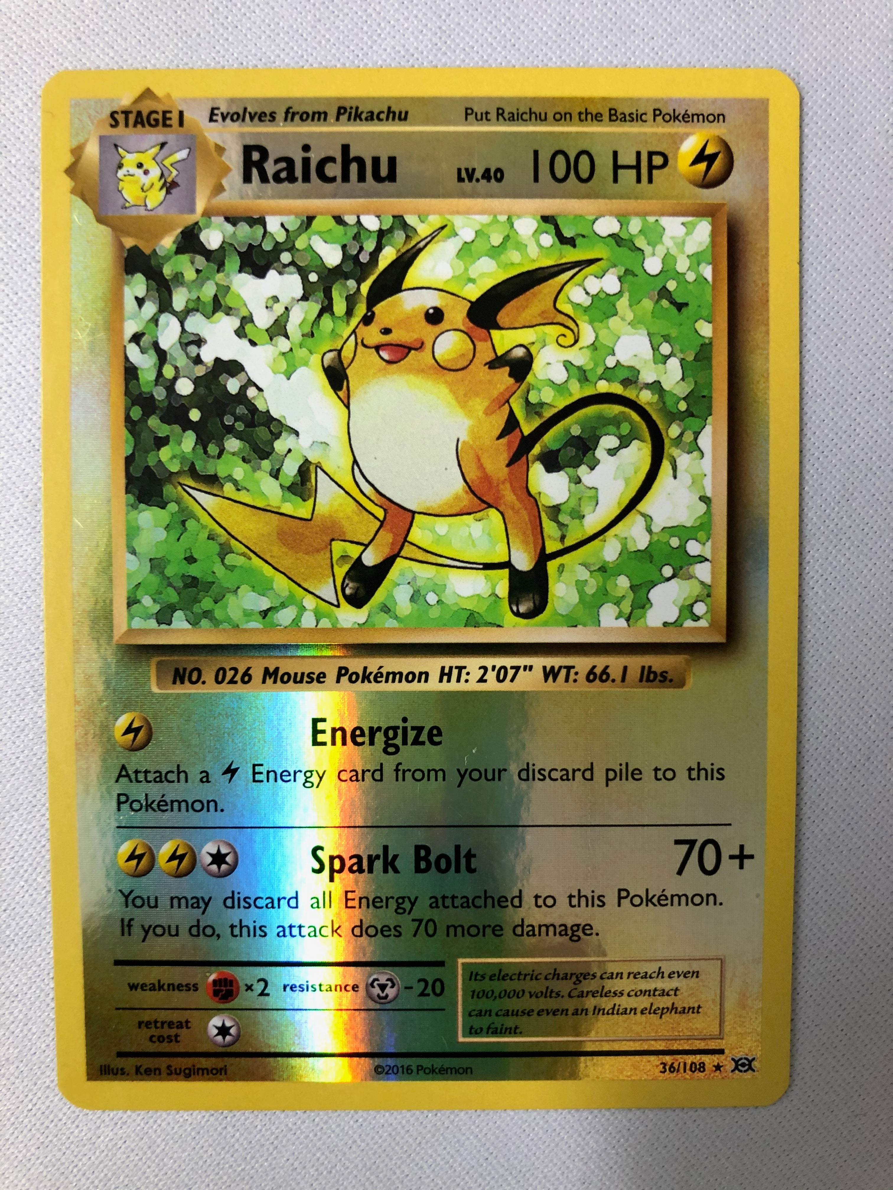 Raichu 36/108 Reverse Holo XY Evolutions Rare Pokemon Card NM