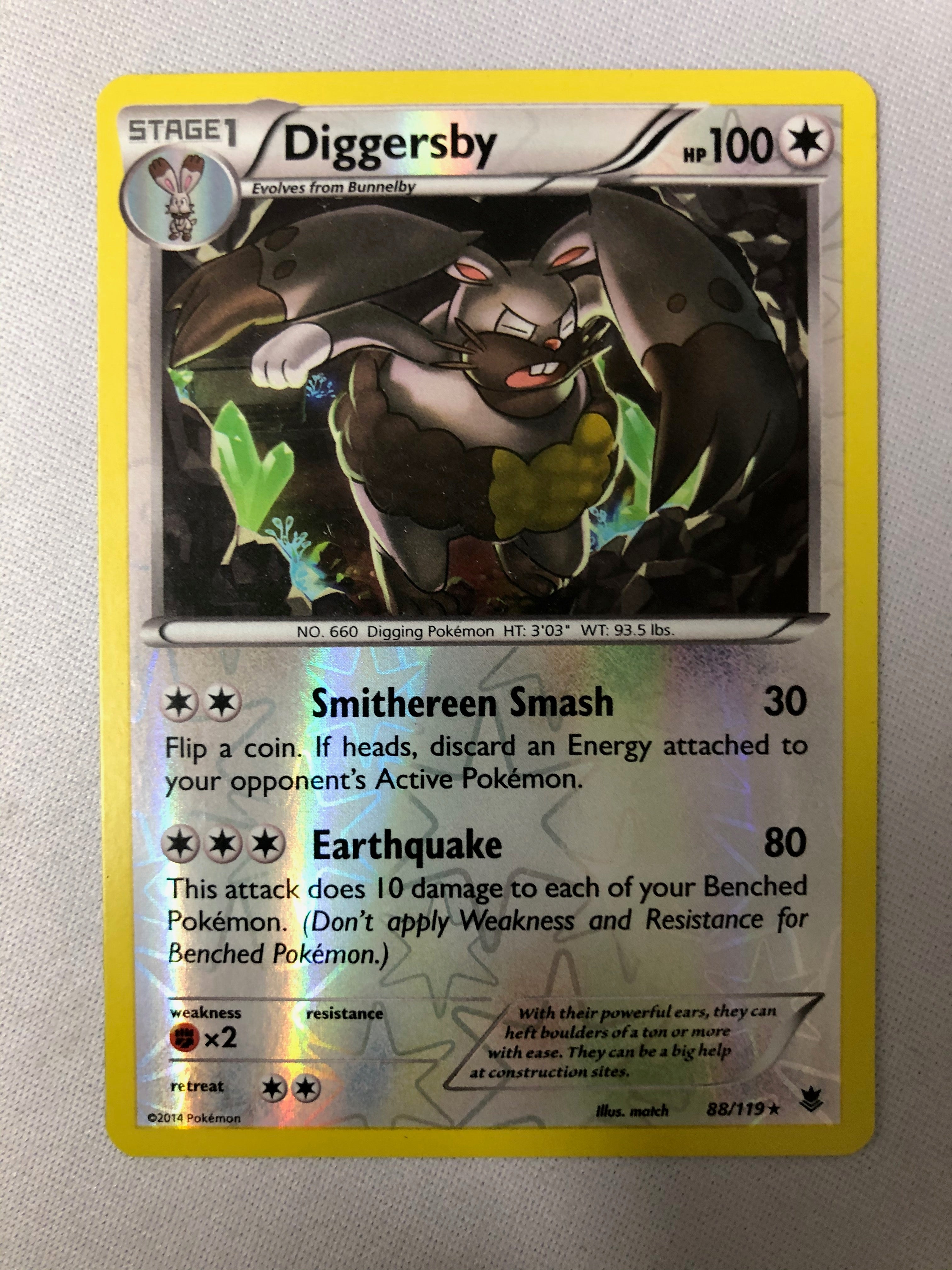 Diggersby 88/119 XY Phantom Forces Rare Reverse Holo Pokemon Card NM
