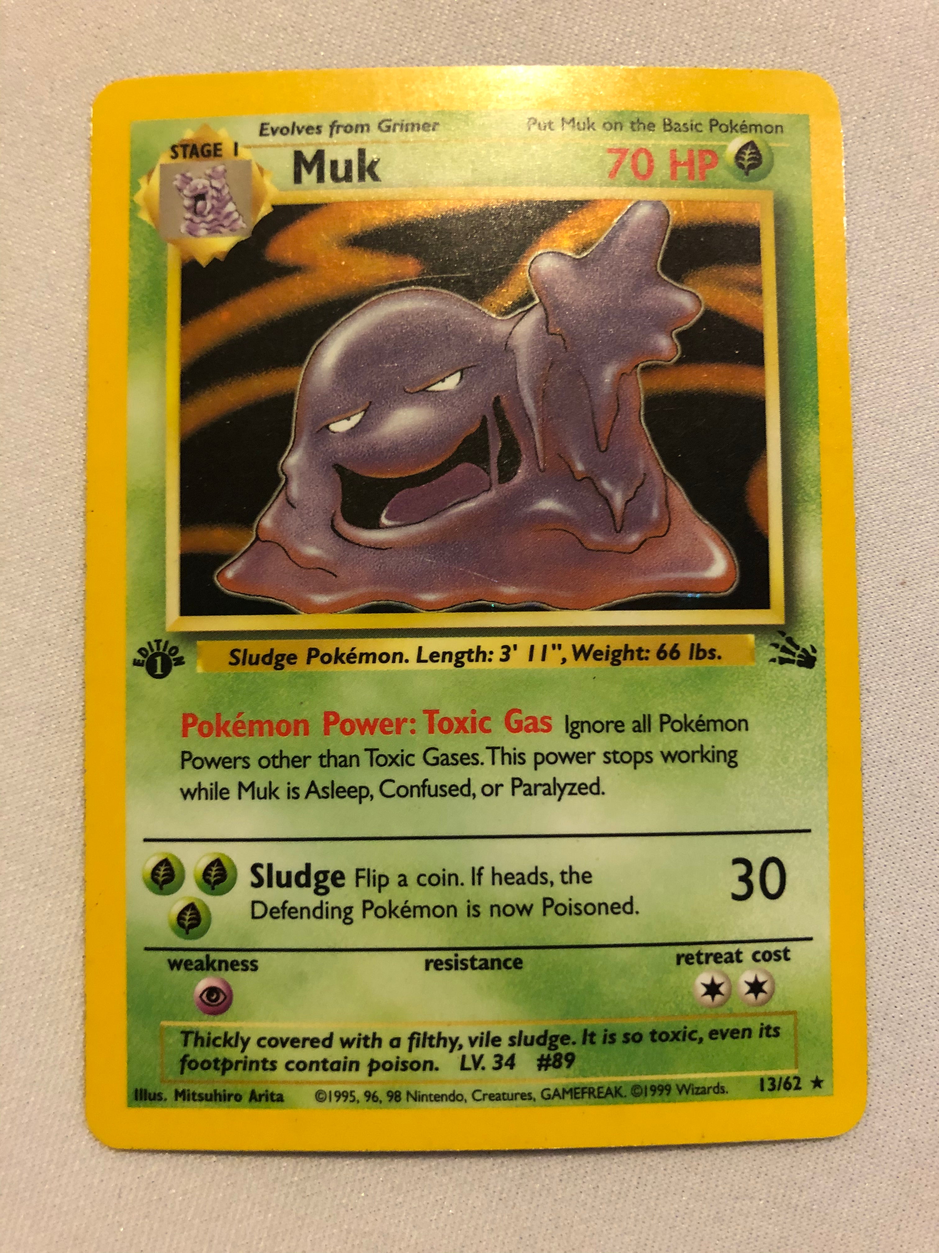Muk 13/62 Fossil Set 1st Edition Holo Rare Pokemon Card Near Mint