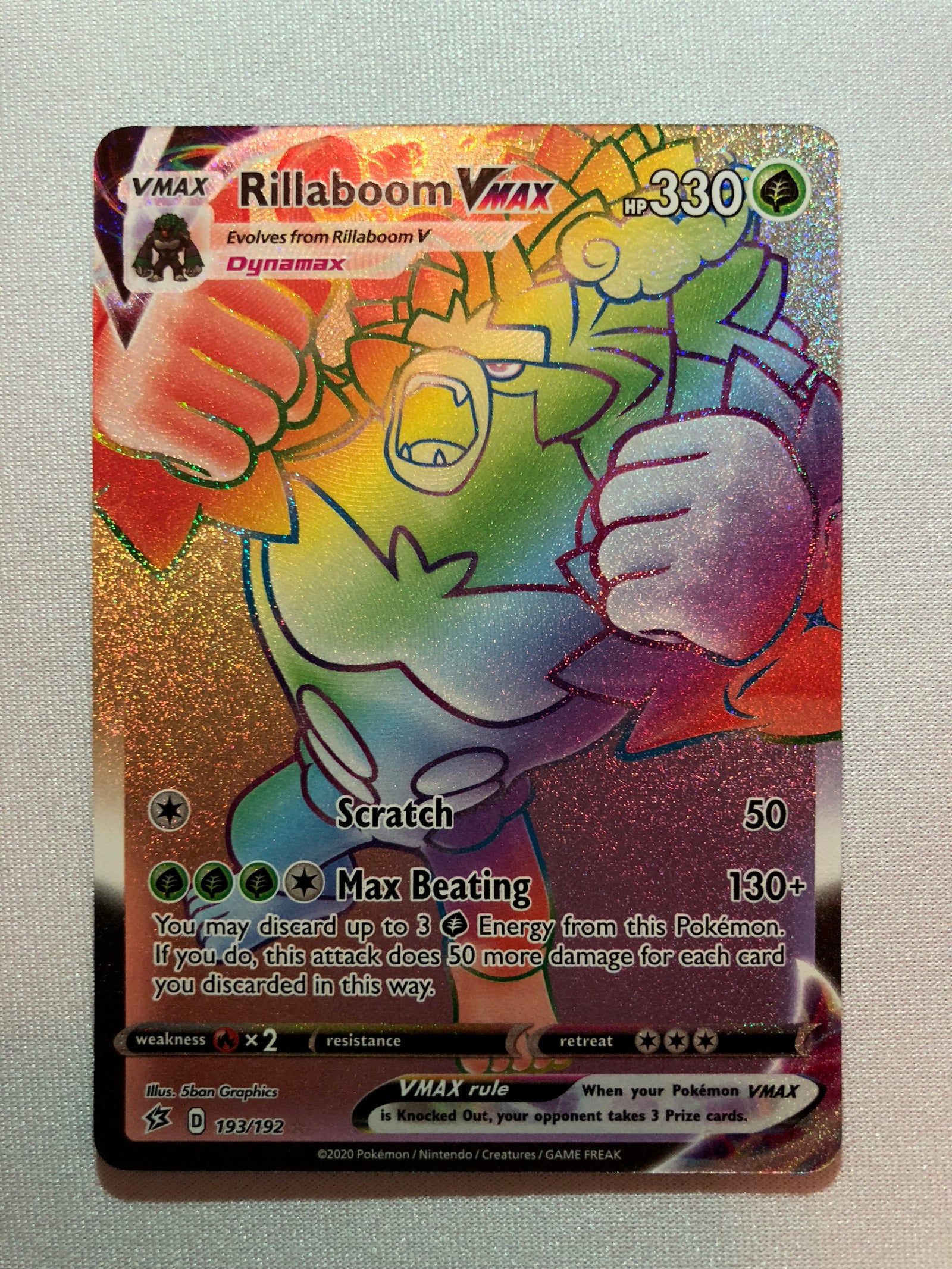 Rillaboom VMAX 193/192 Secret Rainbow Rare Rebel Clash Pokemon Card Ne